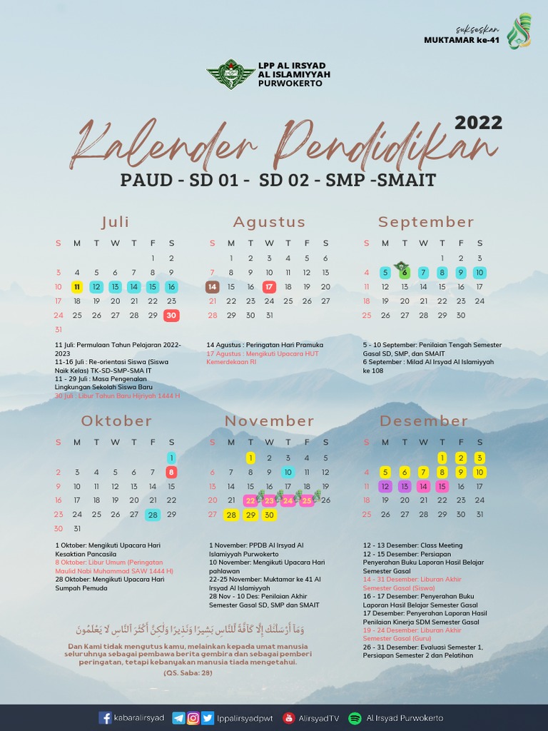 Kalender Pendidikan: Paud - SD 01 - SD 02 - SMP - Smait | PDF