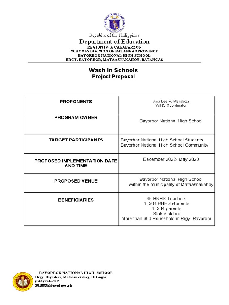 Proposal YES O | PDF | Wash | Sanitation
