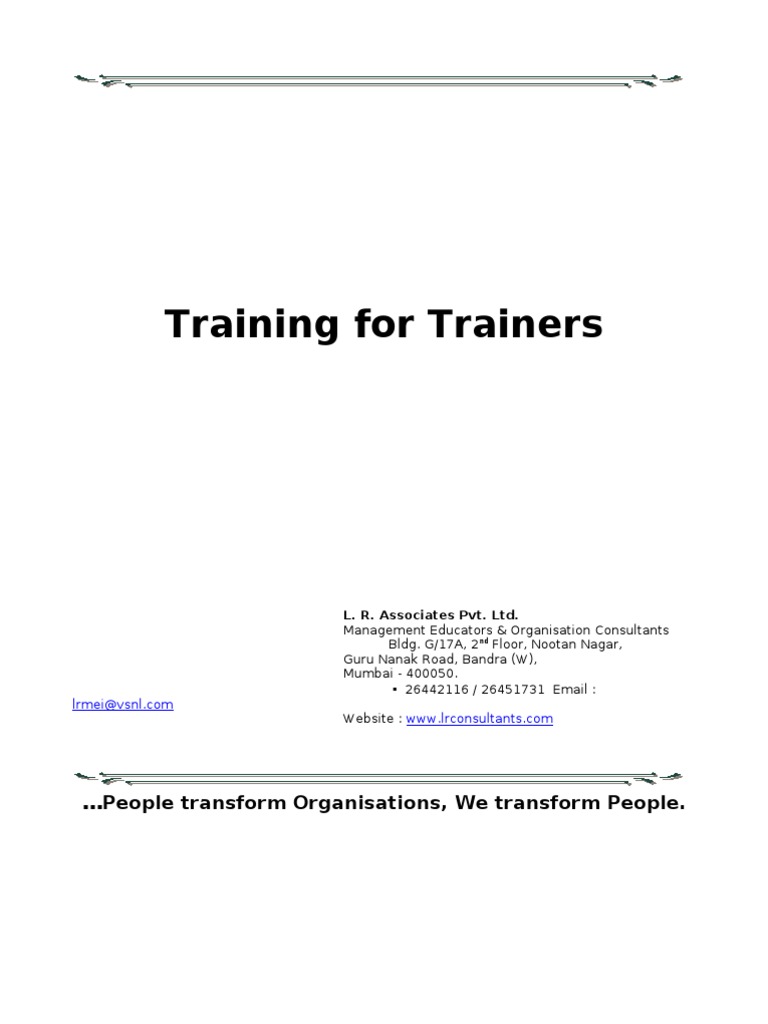 Handout - Training the Trainer | Motivation | Self-Improvement | Free ...