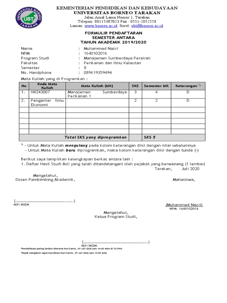 Form Semester Antara | PDF