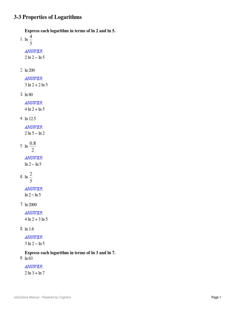 3-3 Properties of Logarithms | PDF | Acid Dissociation Constant | Logarithm