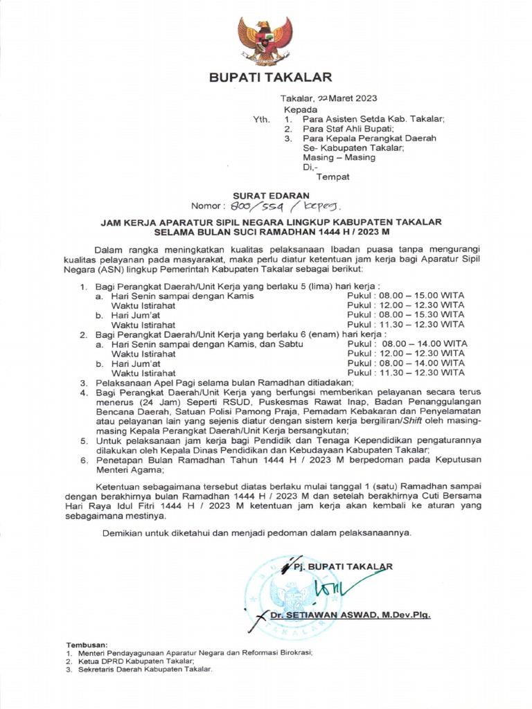 Surat Edaran Jam Kerja | PDF