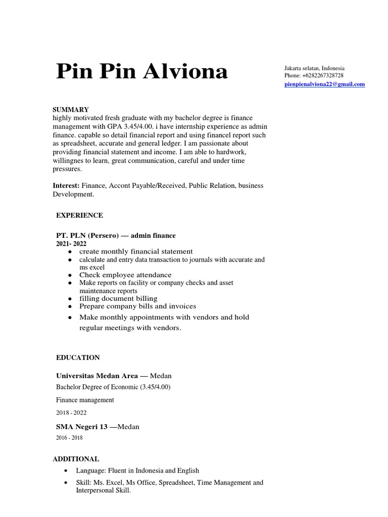 CV Pin Pin Alvionaa | PDF