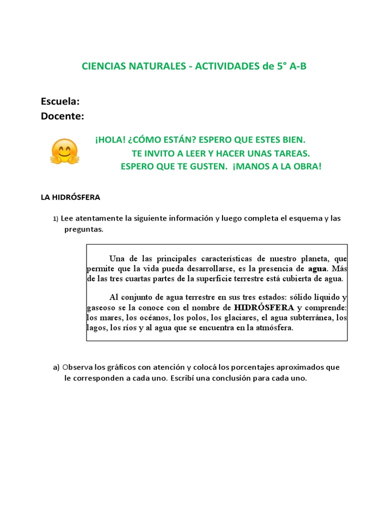 Actividades de Ciencias Naturales 5°: Hidrosfera y Erosión | PDF | Agua ...