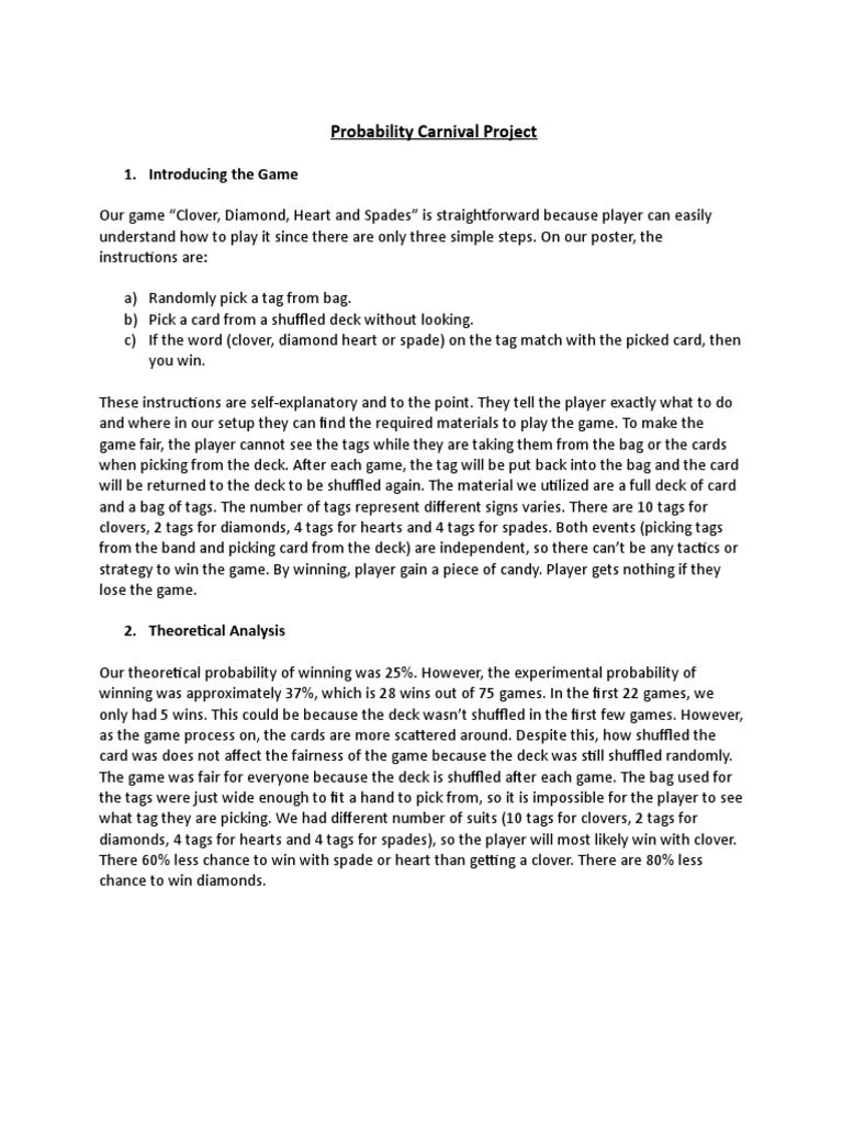 Probability Carnival Project | PDF | Playing Cards