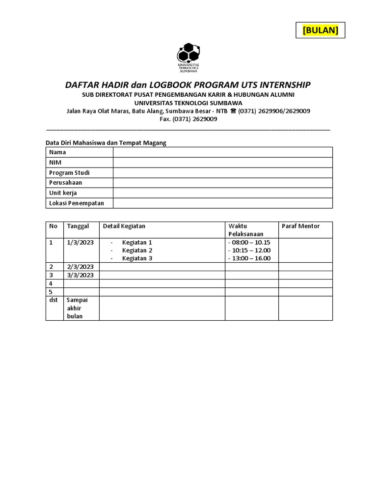 Logbook Program UTS Internship | PDF