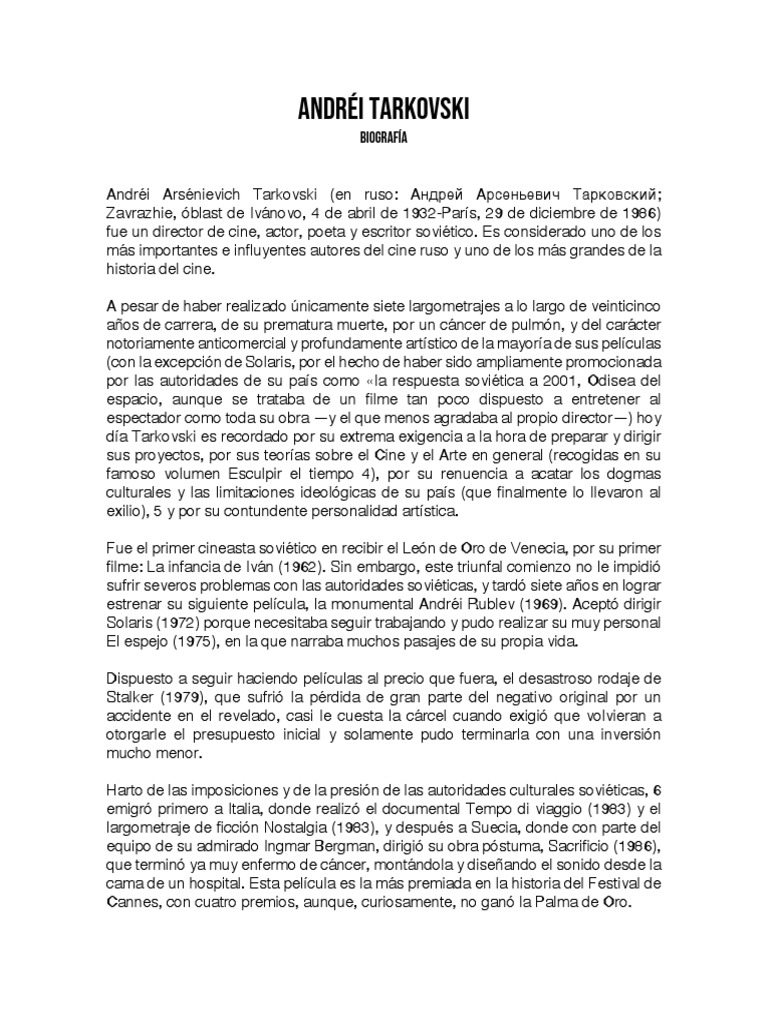 Andréi Tarkovski BIO | PDF
