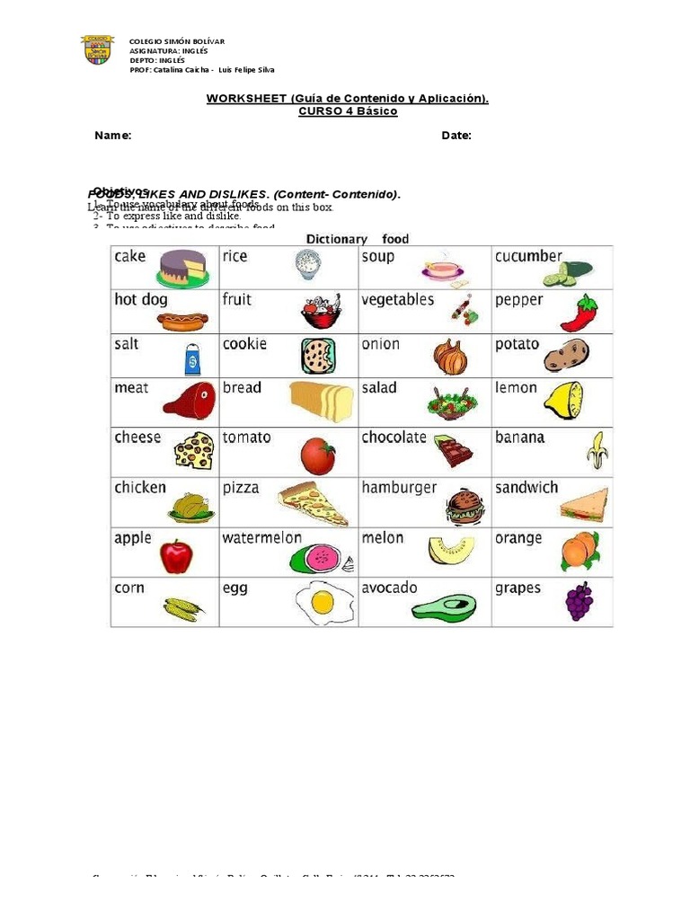 Vocabulario de Comida y Preferencias | PDF