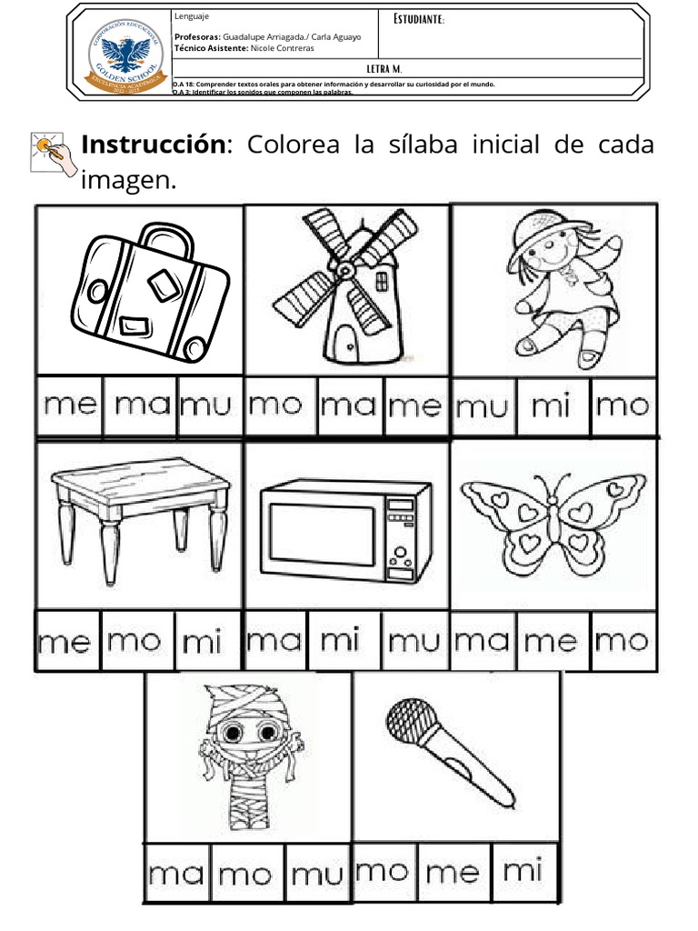 Sílaba Inicial 1° Básico | PDF