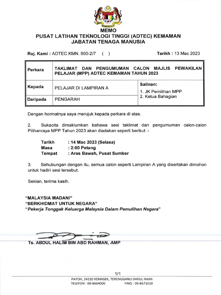 Contoh Memo Taklimat | PDF