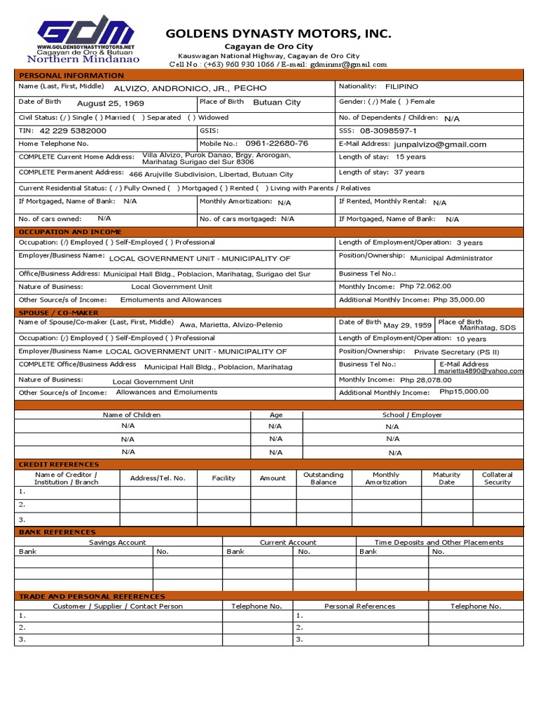 GDM Application FORM Blank WITH CO MAKER | PDF | Private Sector ...
