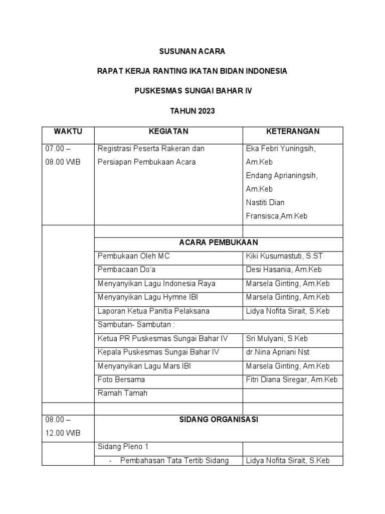 Susunan Acara Ranting BHR 4 | PDF