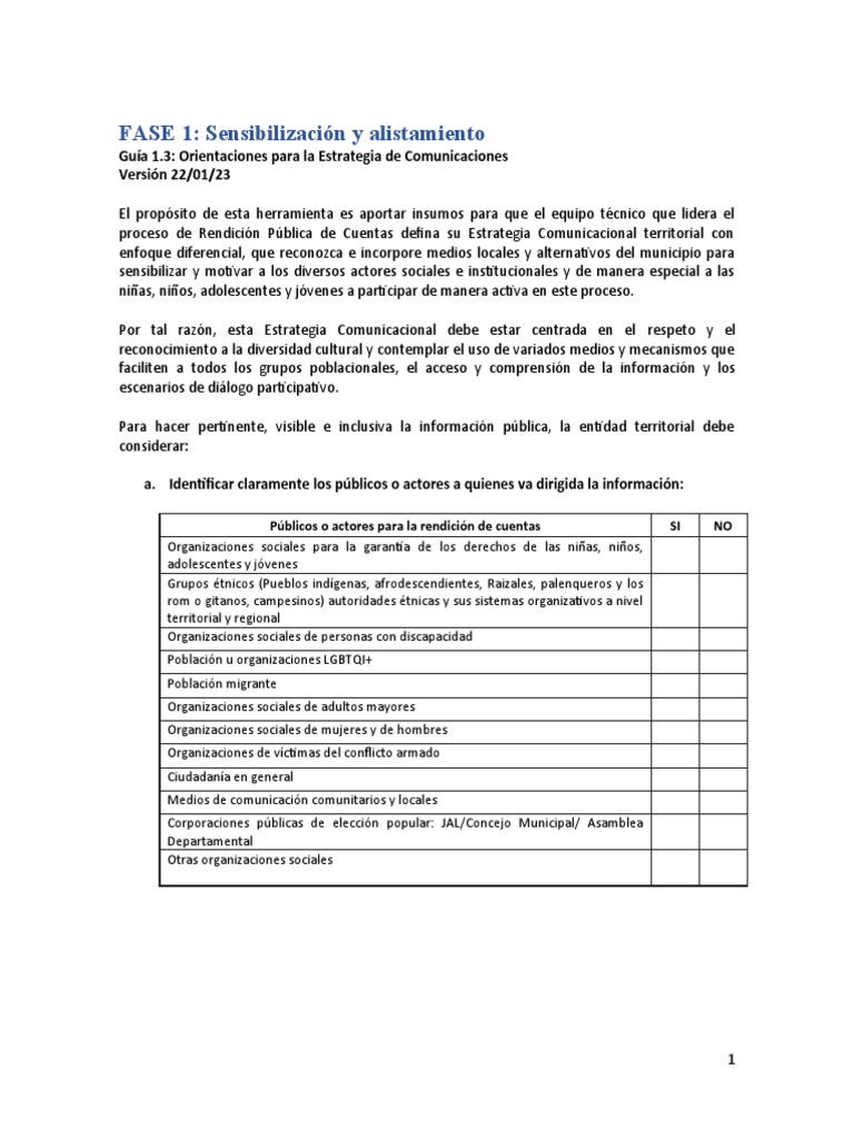 Fase 1 Guía 1.3 Orientaciones para La Estrategia de Comunicaciones Ene - 23 | PDF | Infancia