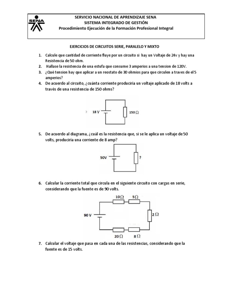 ACTIVIDAD 1 - EJERCICIOS DE CIRCUITOS (1) Materia Principal. | PDF | voltaje | Corriente eléctrica