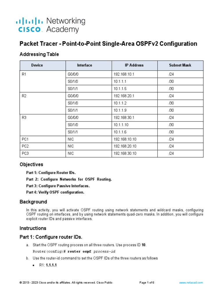 Packet Tracer Point To Point Single Area Ospfv2 Configuration Download Free Pdf Router 