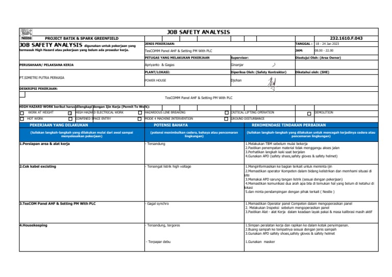 JSA - TestCOMM Panel AHF & PM With PLC | PDF