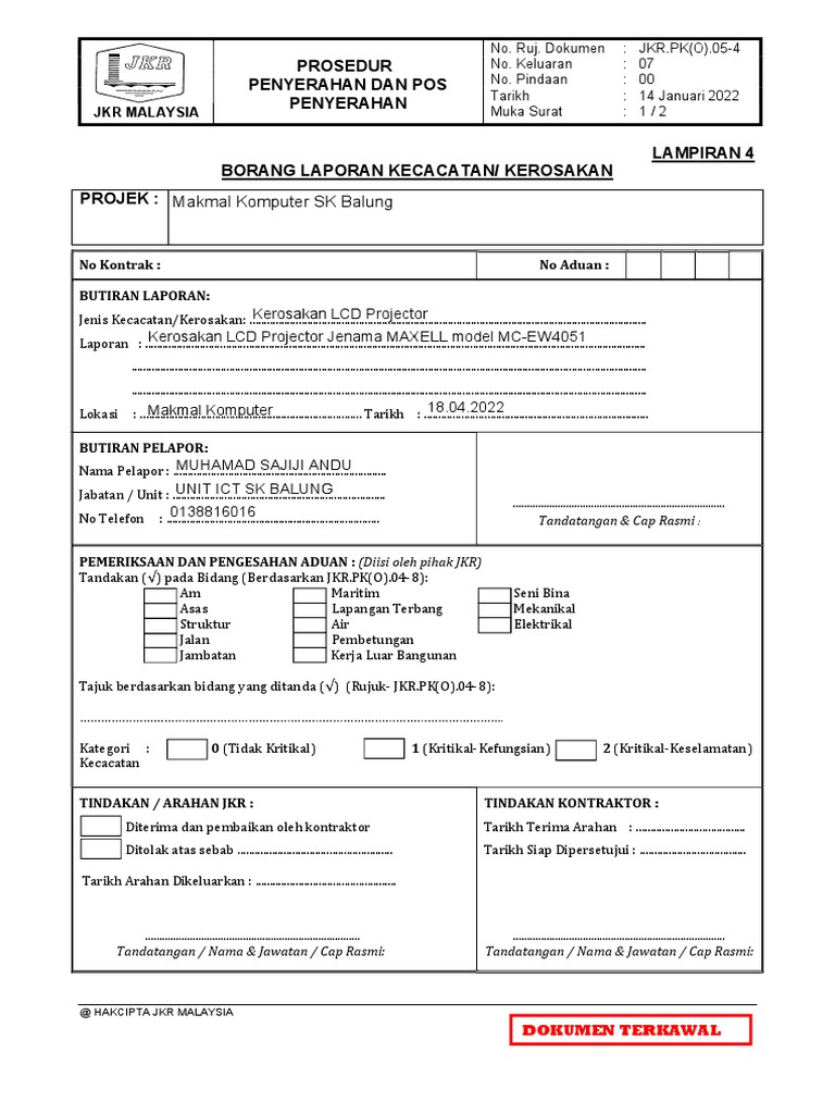 Laporan Kerosakan LCD | PDF