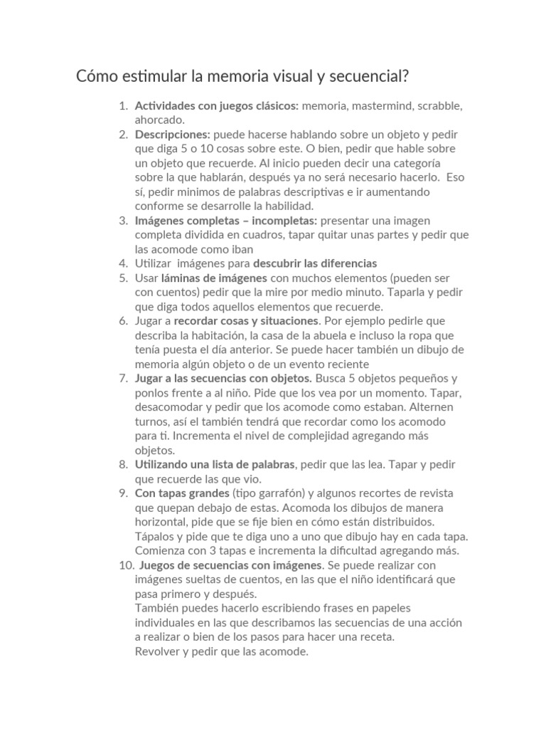 Cómo Estimular La Memoria Visual y Secuencial | PDF | Memoria