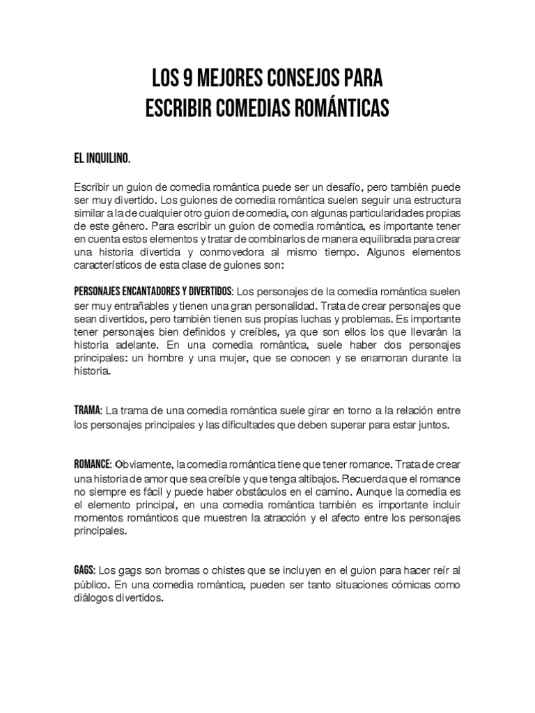 Los 9 Mejores Consejos para Escribir Comedias Románticas: El Inquilino ...