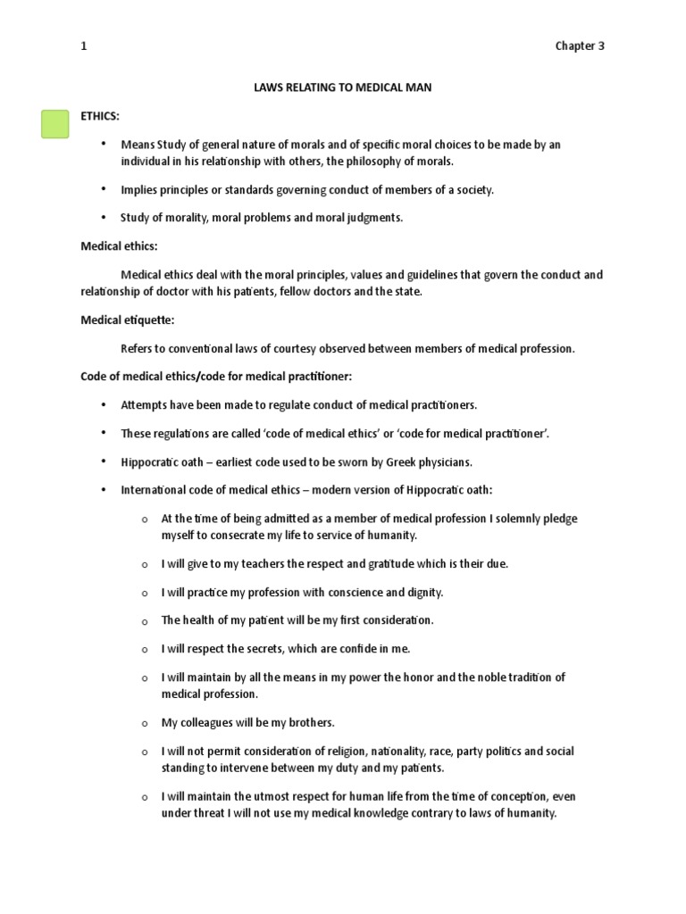 Laws Relating To Medical Man | PDF | Informed Consent | Professional Ethics