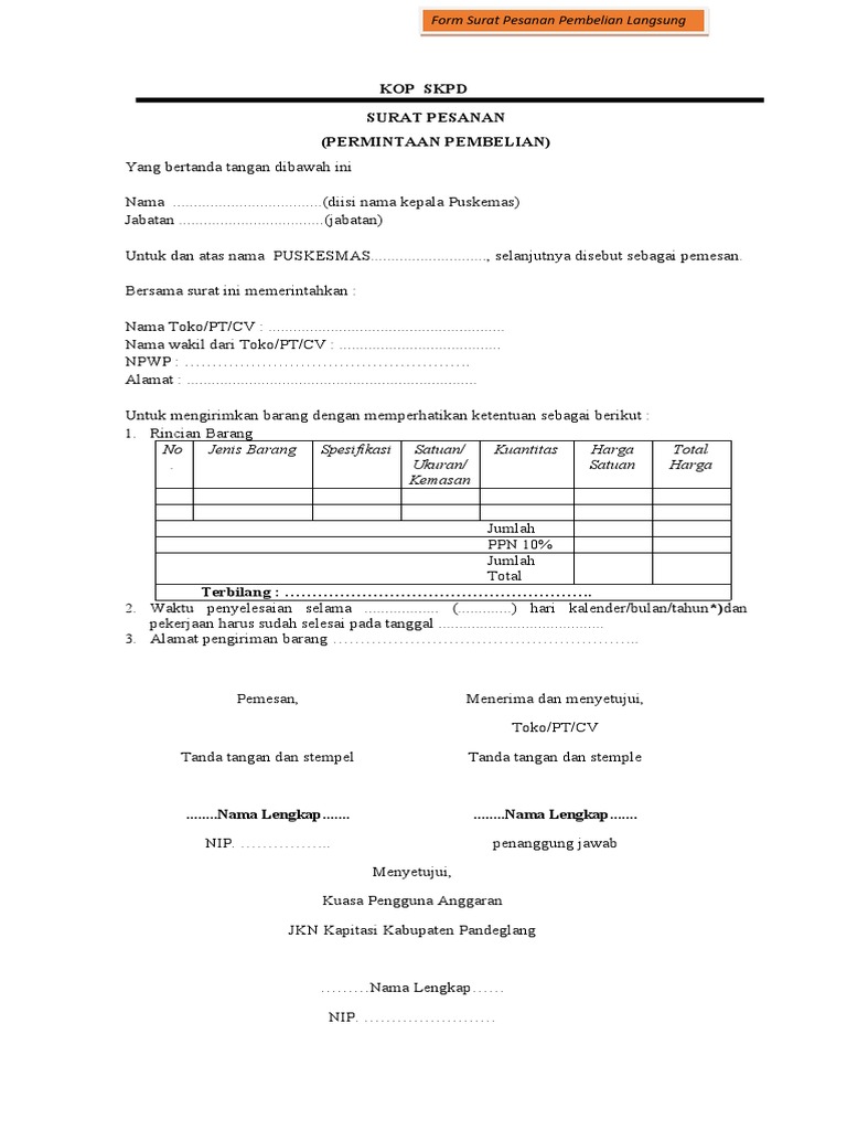 Kop SKPD Surat Pesanan (Permintaan Pembelian) | PDF