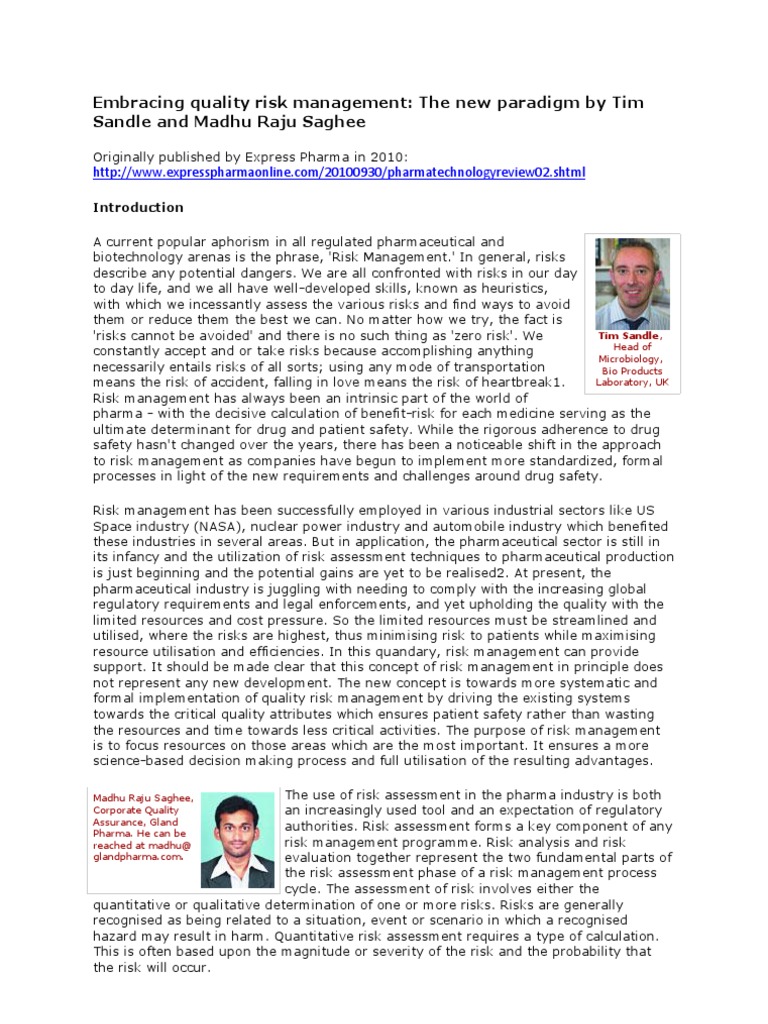Embracing Quality Risk Management | PDF | Risk Management | Risk