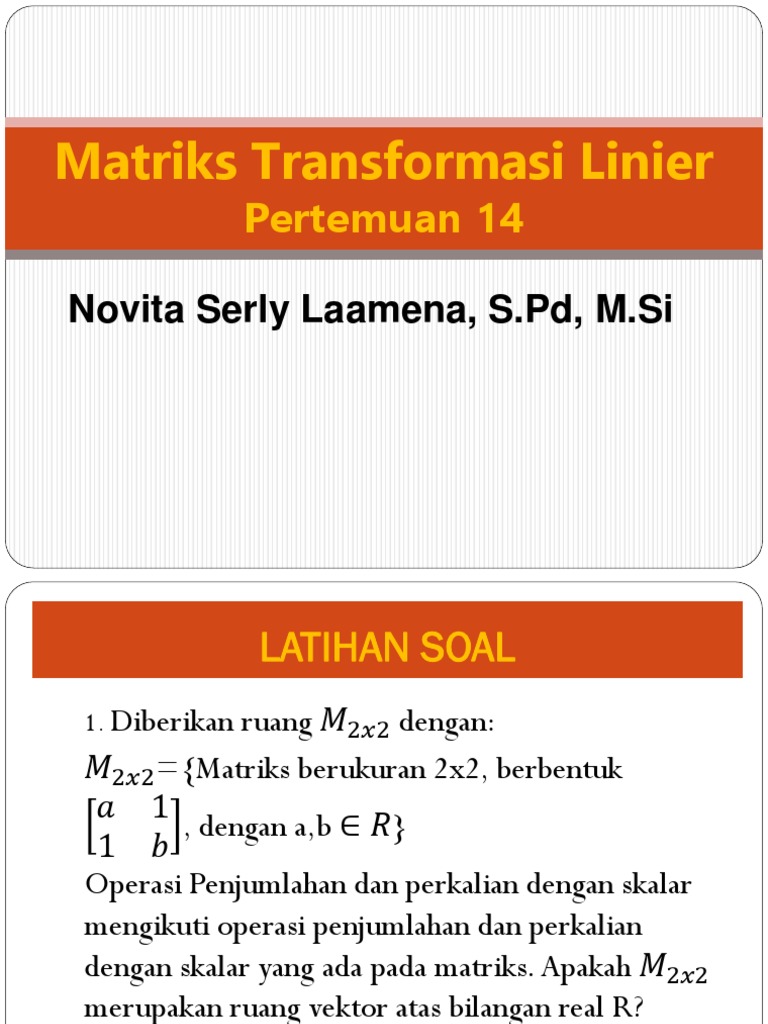 Matriks Transformasi Linier: Pertemuan 14 | PDF | Metode & Bahan Ajar