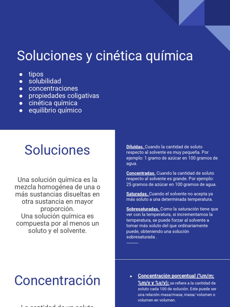 7- Soluciones, cinetica quimica y equilibrio | PDF | Equilibrio químico | Solubilidad