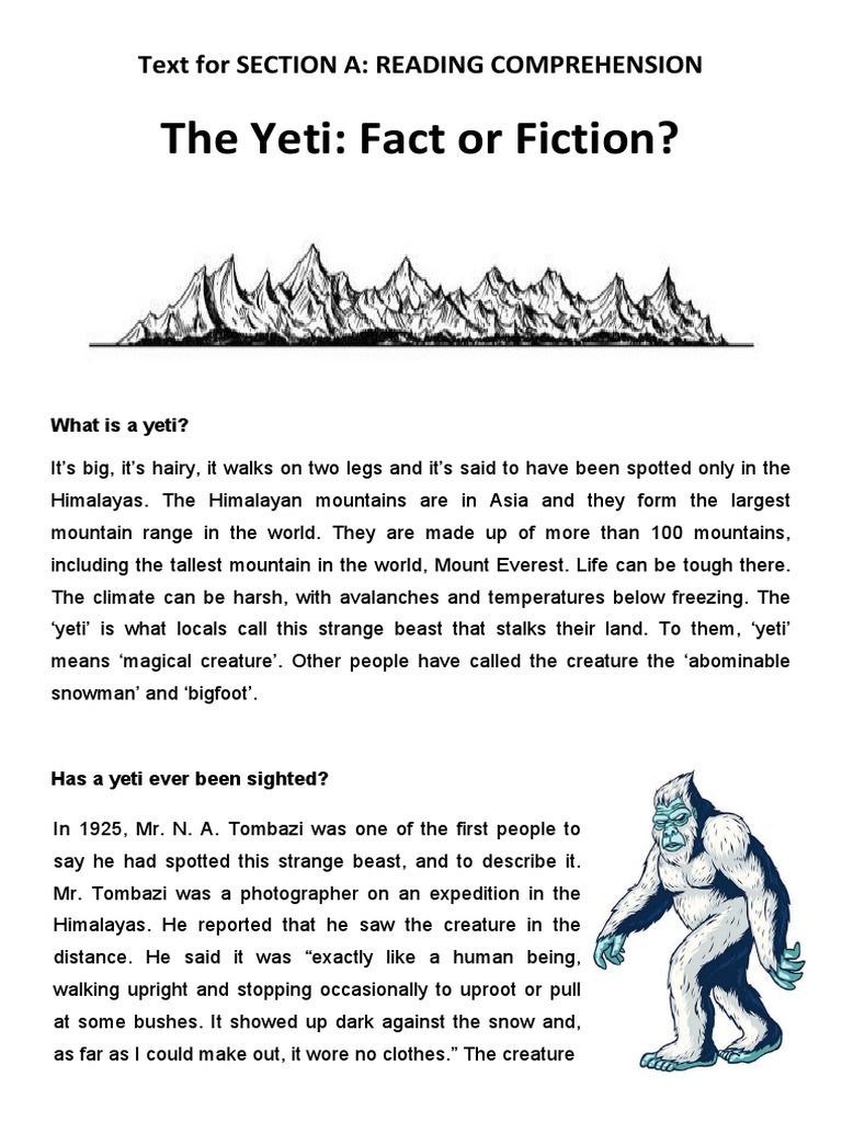 English Practice Test Text (The Yeti - Fact or Fiction) | PDF | Yeti