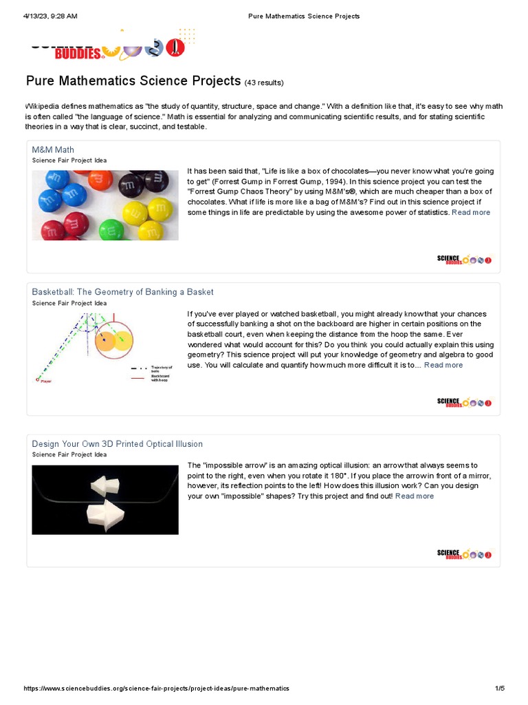 Pure Mathematics Science Projects | PDF | Mathematics | Science
