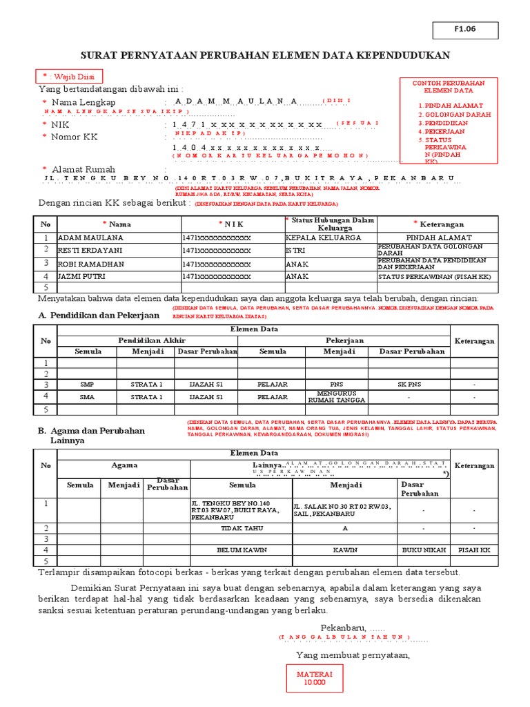 Formulir F1 06 | PDF