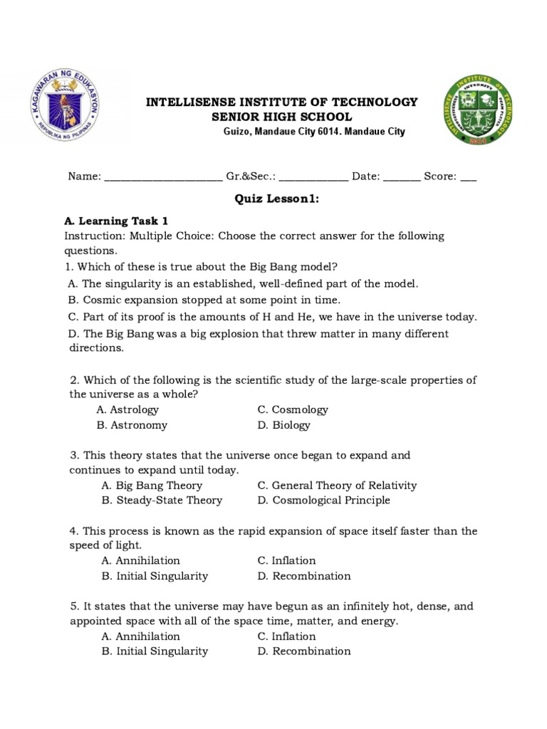 Q3 PhysicalScience Lesson 1 Quiz | PDF | Universe | Nuclear Physics