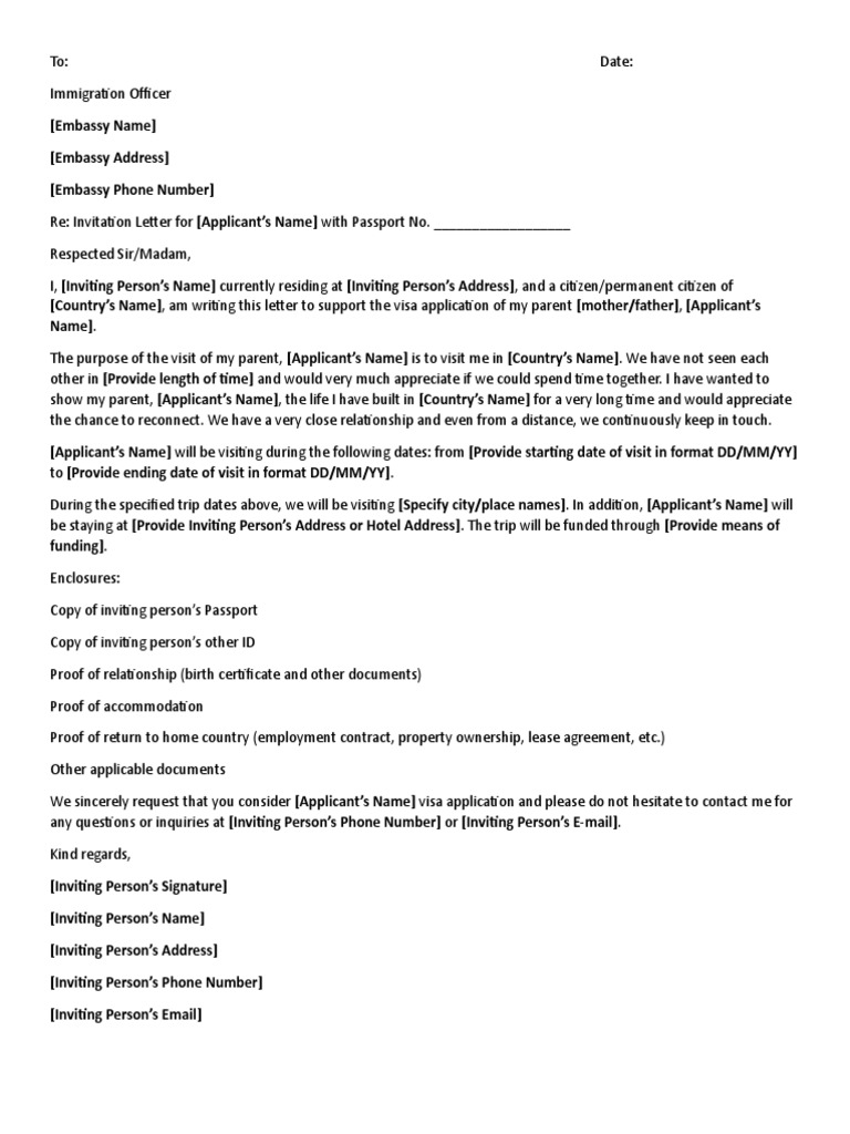 Visa Invitation Letter for Parents to Germany | PDF