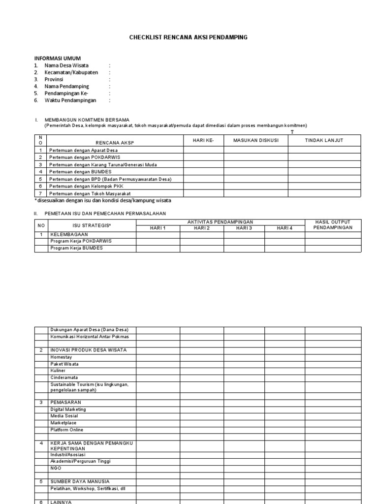 Checklist Pendampingan Desa Wisata | PDF
