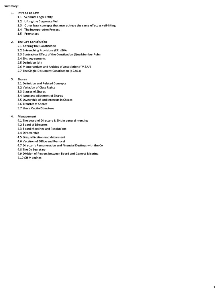 Smu Company Law Consolidated Notes Finals Pdf Preferred Stock