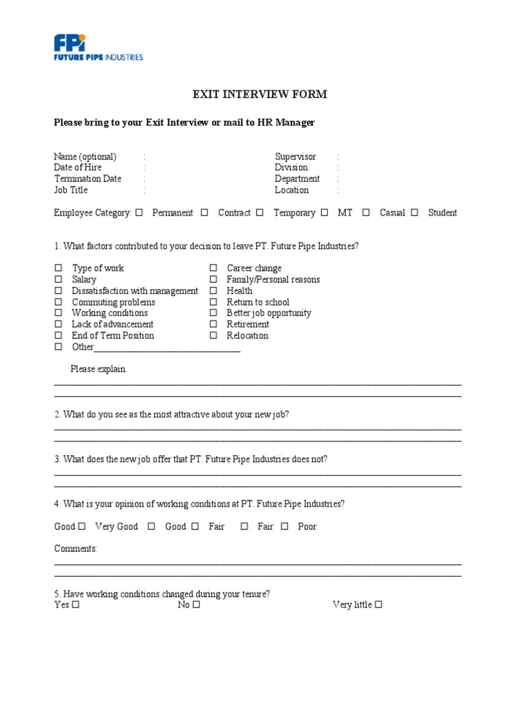 Exit Interview | PDF | Occupational Safety And Health | Employment