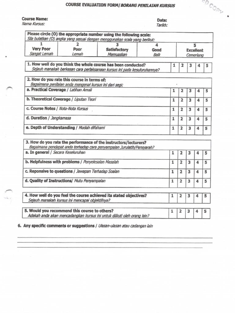 Course Evaluation Form | PDF