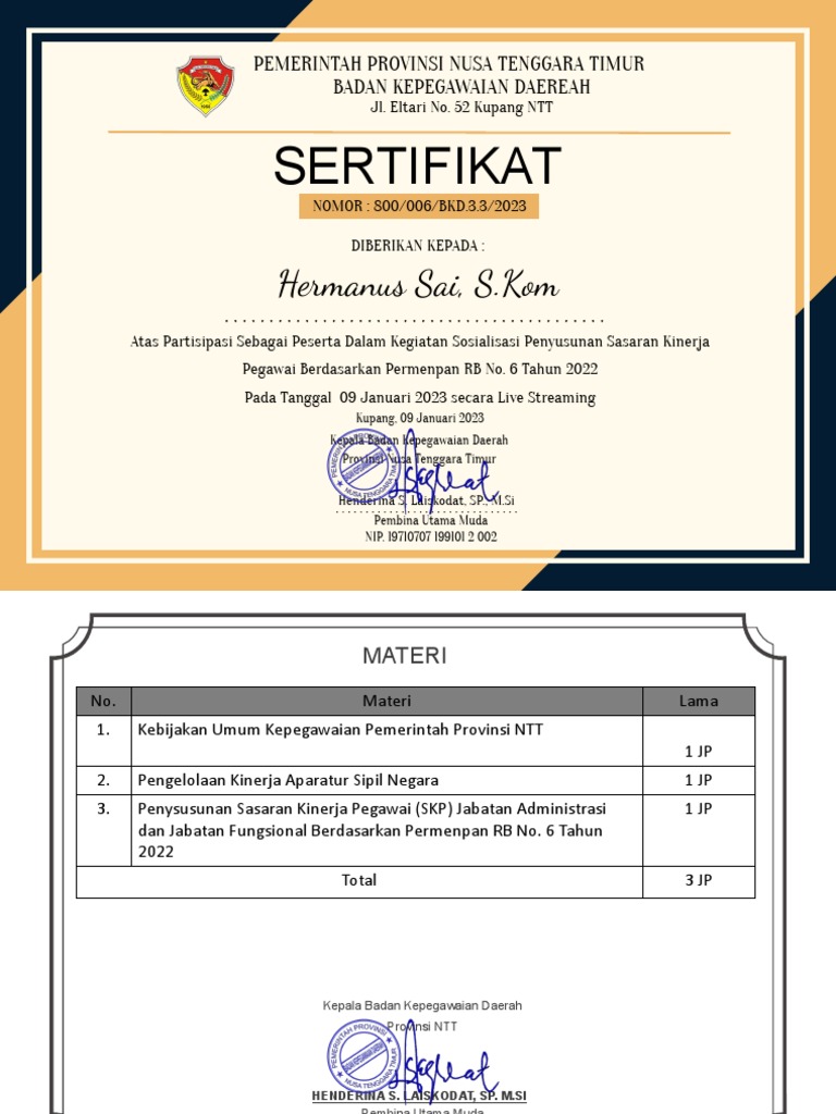 E-Sertifikat An. Hermanus Sai, S.kom | PDF