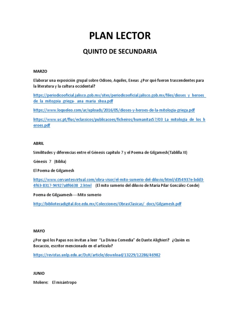 Plan Lector 5to De Secundaria Pdf