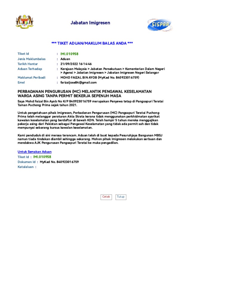 Aduan Pekerja Asing Lotus | PDF