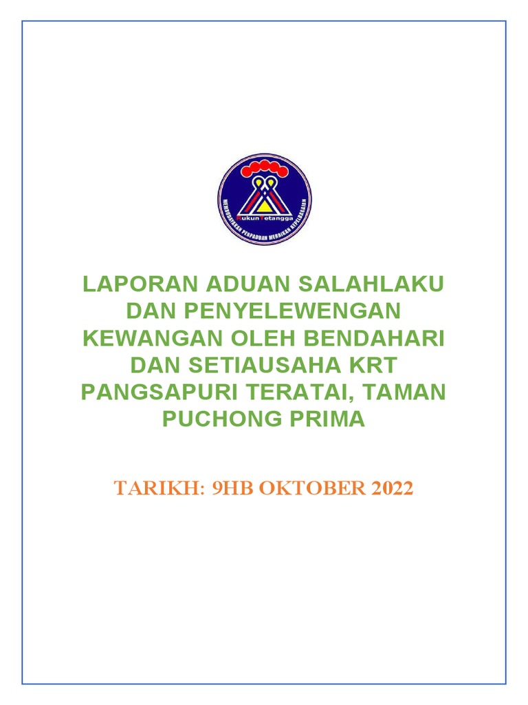 Laporan Aduan Salahlaku Dan Penyelewengan Kewangan Oleh Bendahari Dan ...