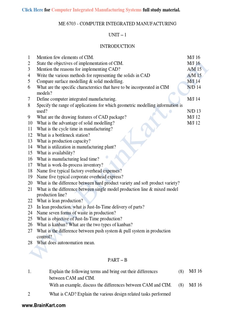 086 - ME8094, ME6703 Computer Integrated Manufacturing Systems ...