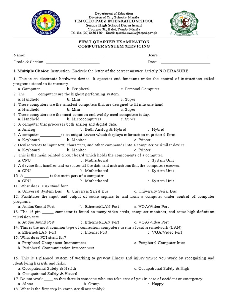 CSS 1st QUARTER EXAMINATION | PDF | Bios | Electronics