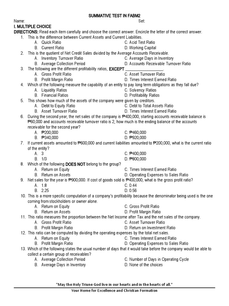 Summative Test (Fabm2) | PDF | Equity (Finance) | Revenue