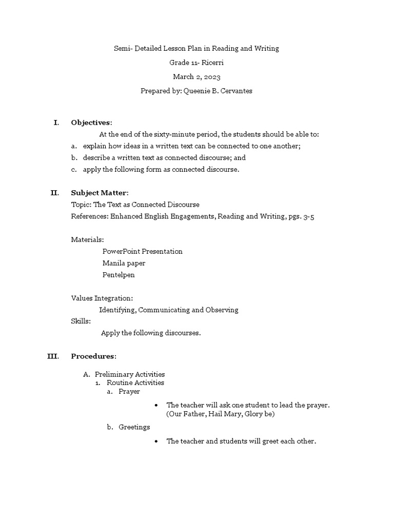 Reading and Writing Lesson on Discourse Forms | PDF | Cognition