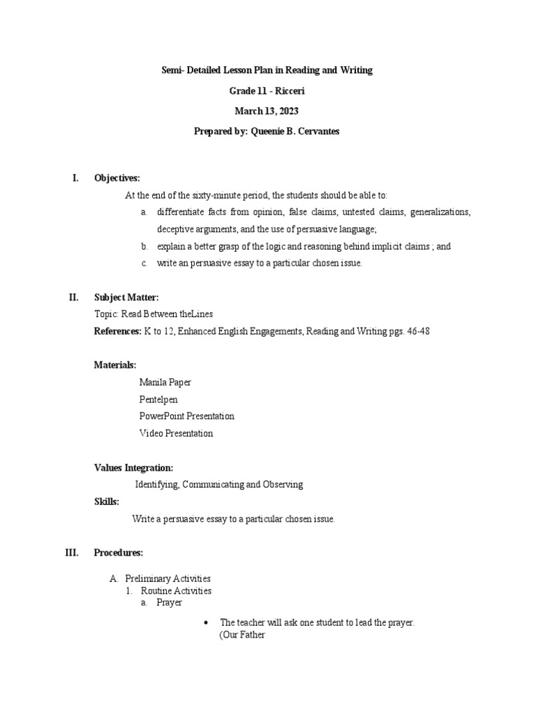 Lesson 3 - READ BETWEEN THE LINES | PDF | Evidence | Idea