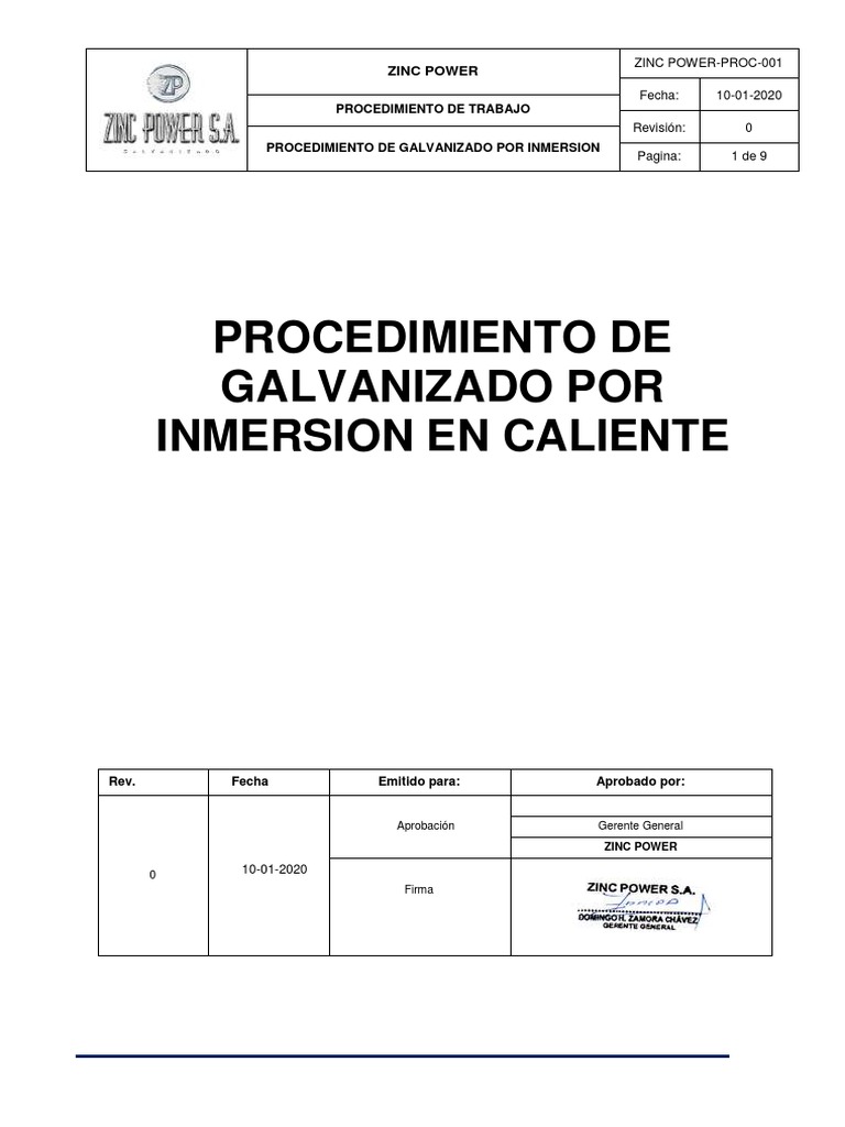 Procedimiento de Galvanizado por Inmersión | PDF | Zinc | Ácido clorhídrico
