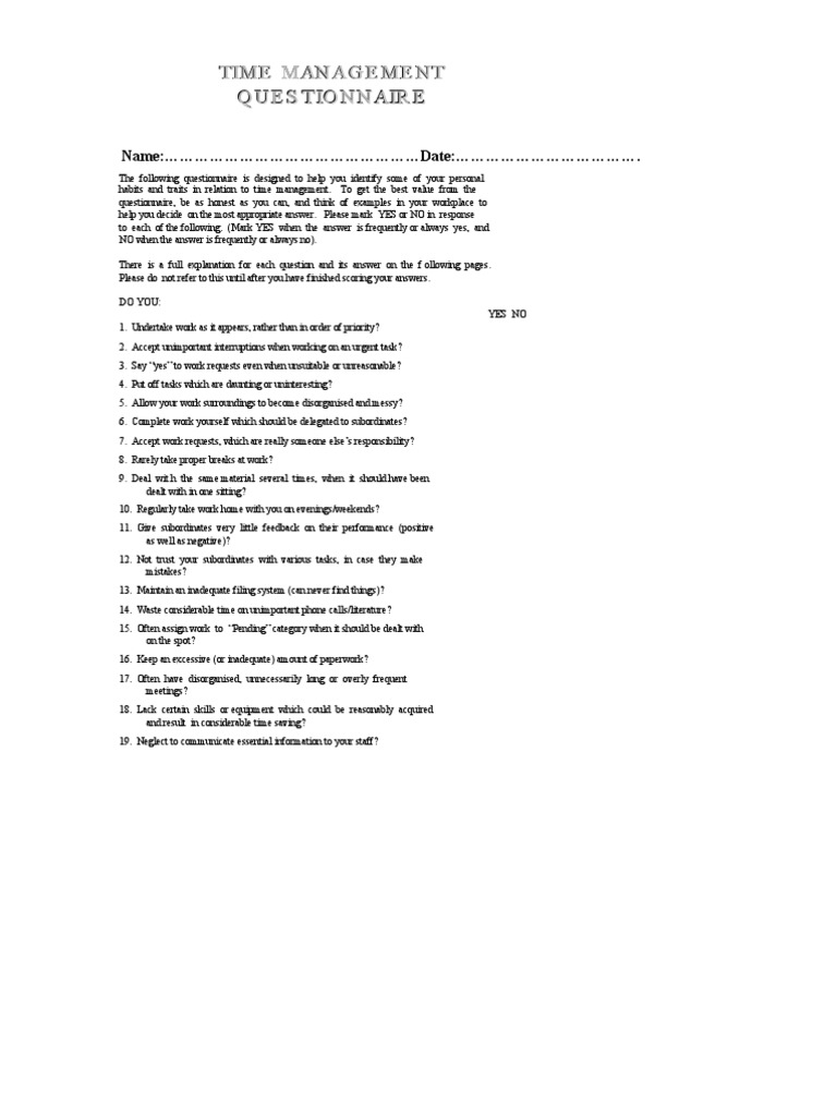 Time Management Quiz | Download Free PDF | Time Management ...