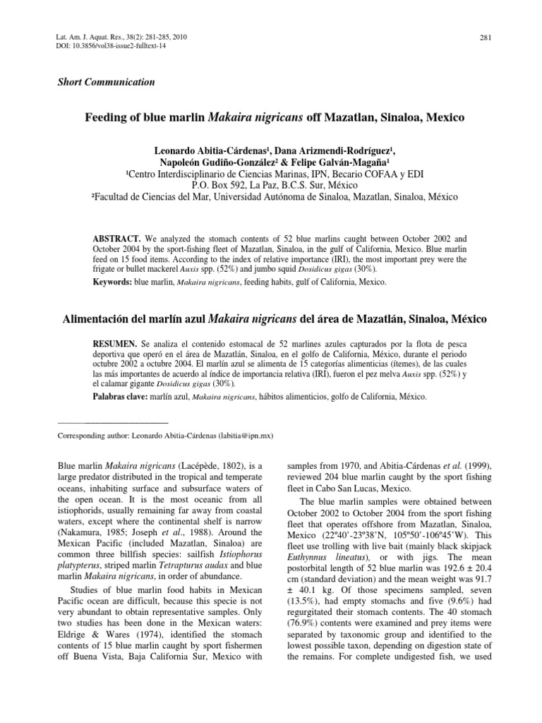 Analysis of the Feeding Habits of Blue Marlin (Makaira nigricans ...