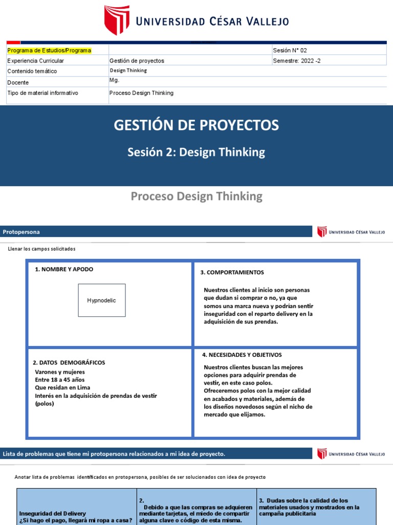 Gestión de Proyectos: Sesión 2: Design Thinking | PDF | Publicidad | Entrega (Comercio)